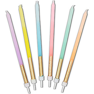 BLUE PANDA - Pastel Ombre Long Thin Birthday Cake Candles in Holders (5 in., 24 Pack)