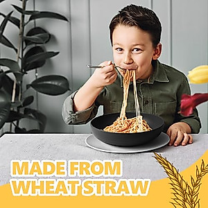 Teivio 24-Piece Kitchen Plastic Wheat Straw Dinnerware Set, Service for 6, Dinner Plates, Dessert Plate, Cereal Bowls, Pasta Bowls, Unbreakable Outdoor Camping Dishes, Black