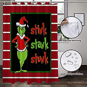 WRUJOJU 4 Pcs Christmas Shower Curtain Set with Non-Slip Rug, Toilet Lid Cover and Bath Mat,Xmas Shower Curtains with 12 Hooks, Christmas Shower Curtain Sets for Bathroom