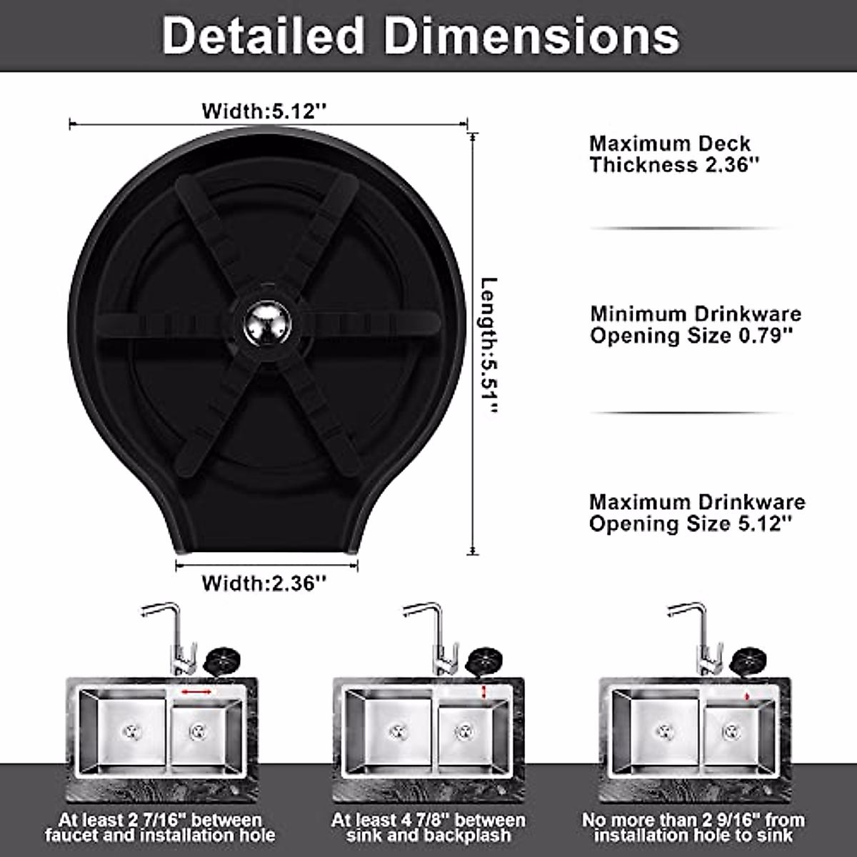Kitchen Sink Glass Rinser, Cup Washer for Sink, Glass Washer for Sink, Bottle Washer for Sink, Automatic Cup Rinser for Sink, Cup Cleaner for Sink, Matte Black