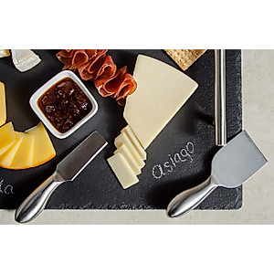 Slate Cheese Board Set with Handles | 9 pcs - 12" x 16" Serving Tray, Stainless Steel Cheese Knife Set with Ceramic Bowls + Soapstone Chalk