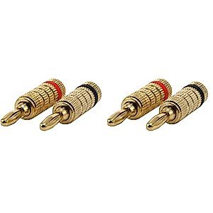 Monoprice Gold Plated Speaker Banana Plugs – 1 Pair – Closed Screw Type, for Speaker Wire, Home Theater, Wall Plates and More (Pack of 2)