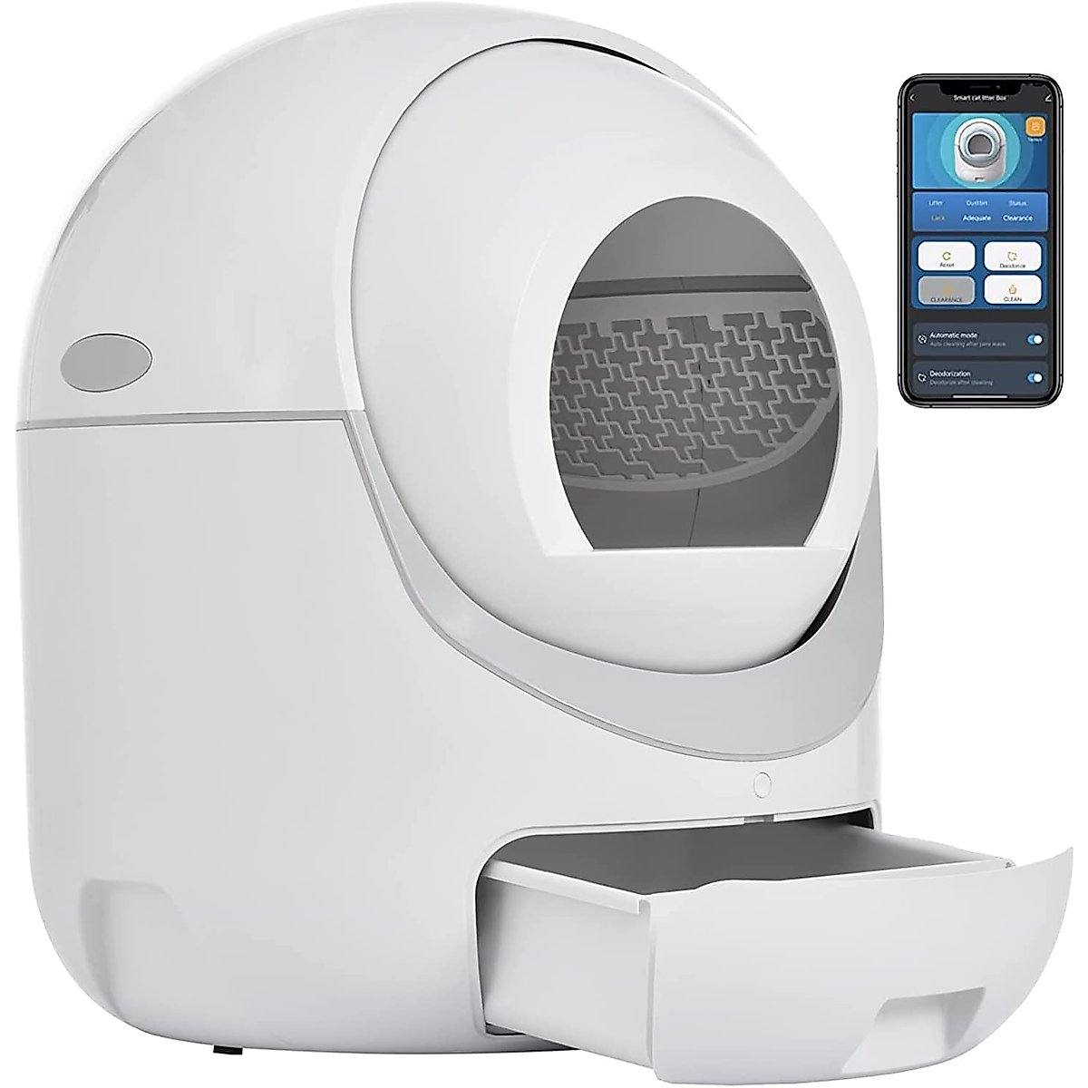 Self-Cleaning Cat Litter Box, Large Automatic Cat Litter Box for Multiple Cats, Cat Robot Litter Box with Cover, APP Control Smart Cat Litter Box with Garbage Bags/Brush, Smart Health Monitor
