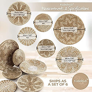 Kubohub Wall Basket Decor Boho Set of 6 - Handcrafted Seagrass Hanging Woven Wall Baskets for Coastal, Farmhouse, Boho Wall Decor - Unique Wicker Wall Art Decor