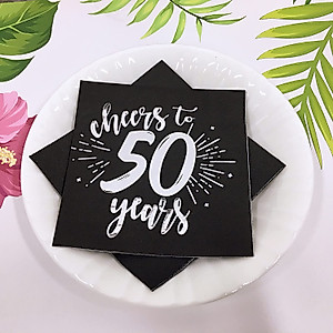 50Pieces Silver50th Birthday Celebration Party Decorative NapkinBlack50th Birthday Decorative Men's and Women's Party Supplies Cocktail Napkins in a black, Cheers to 50 Years