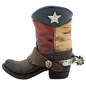 4" Tall Texas Flag Cowboy Boot Figurine | Toothpick Holder | Great Gift for Texans | Home, Kitchen, and Office Décor | Lucky Horseshoe Metallic Spur Detail