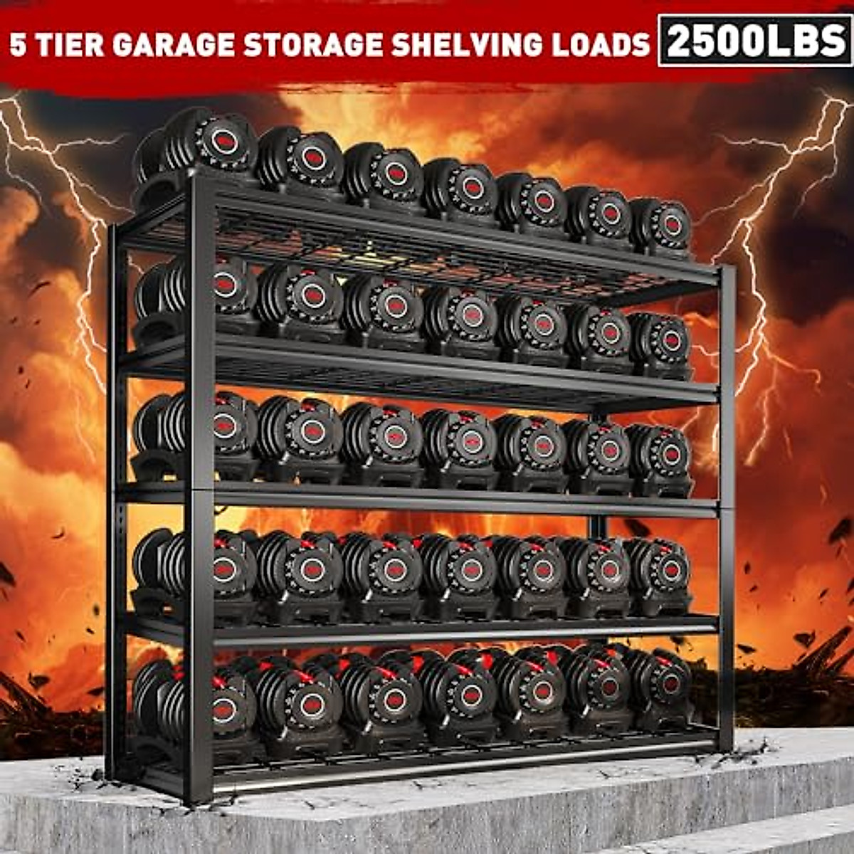 REIBII 48''W Garage Shelving 2500LBS Storage Shelves Heavy Duty Garage Shelves 5 Tier Adjustable Metal Shelves for Garage Storage Rack Heavy Duty Shelving Industrial Utility Shelf,48''W X 72''H X18''D