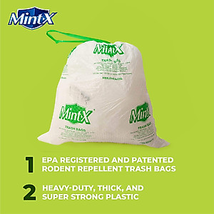 Mint -X Rodent Repellent Indoor Tall Kitchen Drawstring Trash Bags with Mint-Flex Technology; 13 Gallon, 120 Count, White