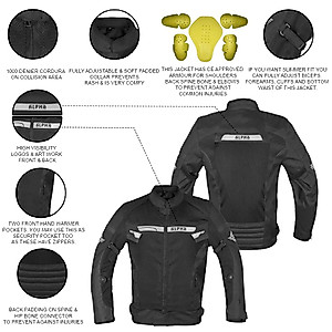 ALPHA CYCLE GEAR BREATHABLE BIKERS RIDING PROTECTION MOTORCYCLE JACKET MESH CE ARMORED (BLACK WIND, XXX-LARGE)
