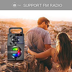 Bluetooth Speaker, Portable Bluetooth Speakers with Subwoofer Wireless Stereo Sound Rich Bass Speakers Outdoor Party Speaker Support Remote Control FM Radio LED Lights for Home, Travel, Camping