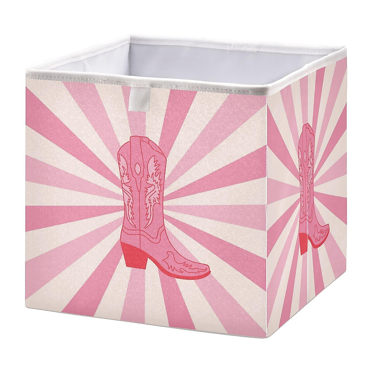 QUGRL Retro Pink Cowgirl Boot Cube Storage Bins Organizer Aesthetic Spiral Clothes Toy Storage Basket Box for Shelves Closet Cabinet Office Dorm Bedroom 11x11 in