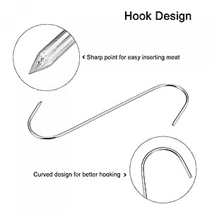 uxcell 6.89" Meat Hooks, 0.12" Thick Stainless Steel Butcher S-Hook for Meat Processing, Chicken Fish Beef Hanging Drying Smoking 20Pcs