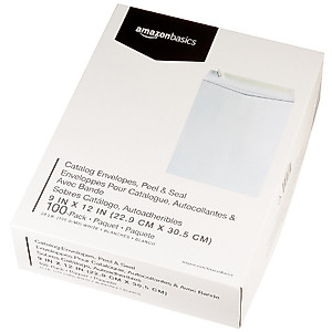 Amazon Basics Catalog Mailing Envelopes, Peel & Seal, 9x12 Inch, 100-Pack, White