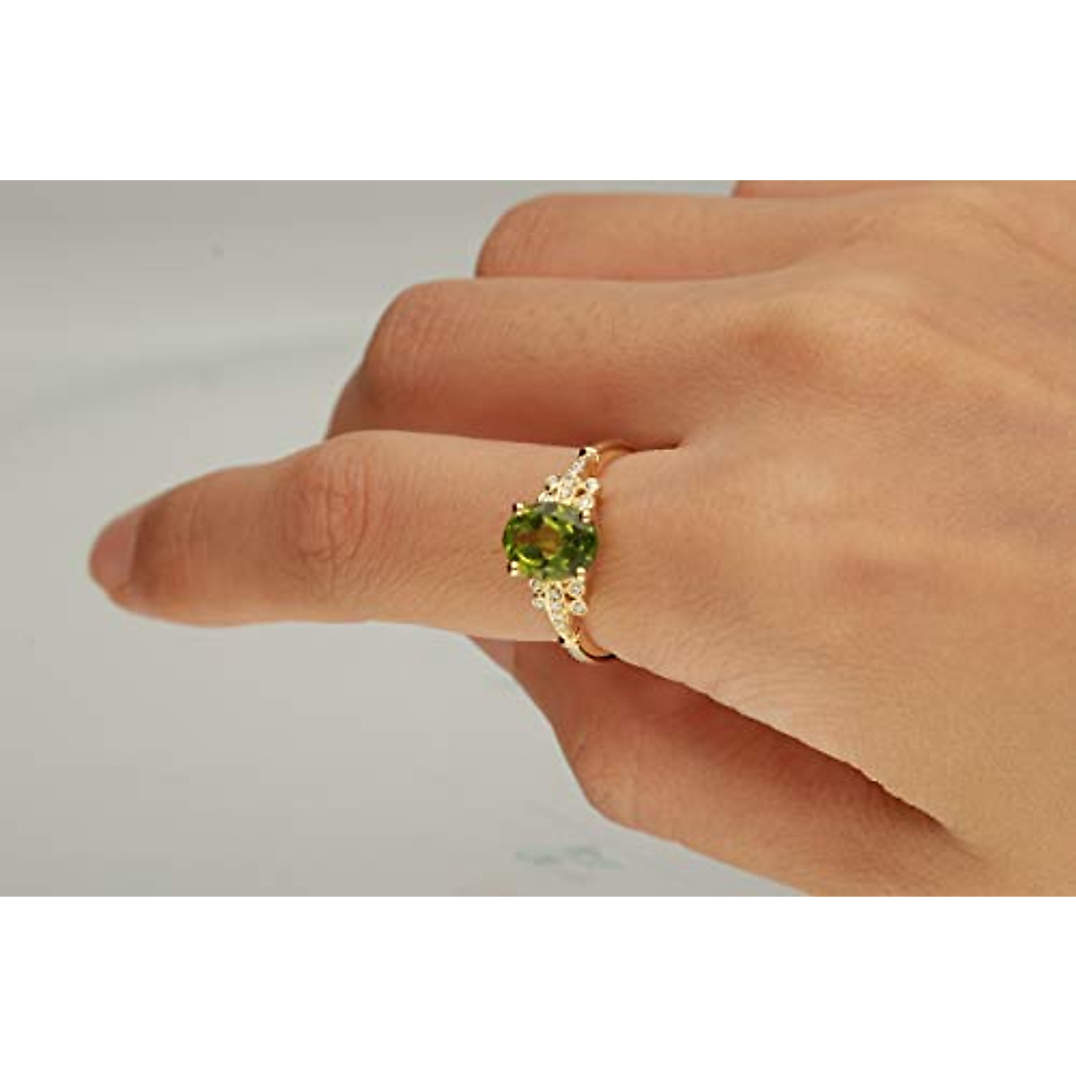 Gin & Grace 10K Yellow Gold Real Diamond Statement Cocktail Ring (I1) with Genuine Peridot Daily Work Wear Jewelry for Women Gifts for Her