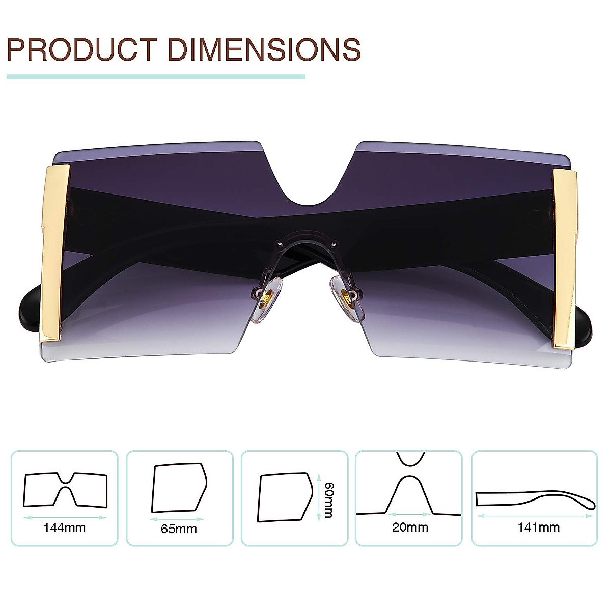 Frienda 3 Pieces Oversized Square Sunglasses for Women Trendy Fashion Rimless Frame Glasses Transparent Eyewear (Gray, Silver, Brown)