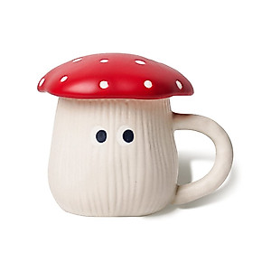 RESVUGA Cute Mushroom Mug with Lid, Handmade Glaze Cover & Eyes, Safety Matt Ceramic Milk Mugs, 12OZ Cartoon Tea Cup. Best Gifts for Women & Girls.