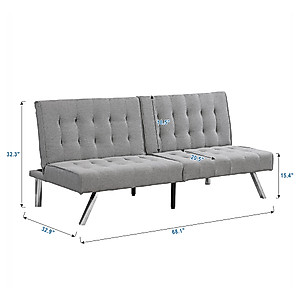 anwickjeff Futon Sofa Bed Couch Memory Foam Futon Bed,Modern Sofas for Living Room,Convertible Sleeper Sofa w/Removable Armrests,Love Seat for Compact Living Spaces Offices Dorm Bonus Room (Grey)