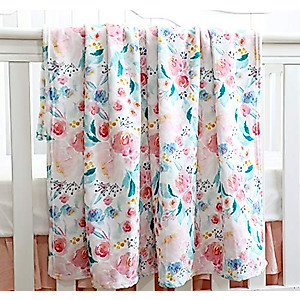 Sahaler Succulents Cactus Plush Fleece Throw & Receiving Baby Blankets for Boys and Girls,Fleece Plush Blanket for Nursery Crib, Stroller, Toddler Bed, Carseat Baby Gift (Green & Pink Floral)