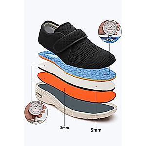 Yibobay Diabetic Shoes for Women Width X-Wide Shoe for Elderly Women Wide Shoes for Women Walking Shoes Adjustable Closure Breathable Lightweight Non Slip for Swollen Feet Edema Black 9.5