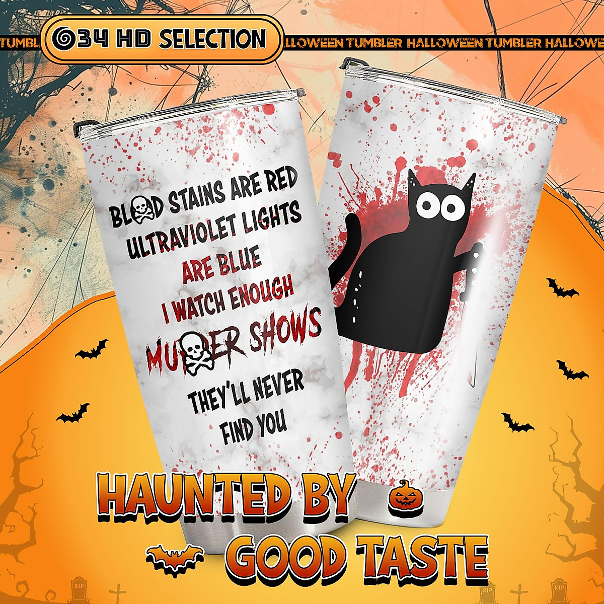 Horror Cat Tumbler with Lid, 20 oz Stainless Steel Horror Movie Cup, Unique Coffee Mug with Cats, Christmas Halloween Birthday Mothers Day Gifts for Cat Lovers Men Women