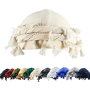 YuMENo Turban for Men Women Vintage Twist Durag Head Wraps Satin Lined Halo Turban with Tassel Waves Braids Beige