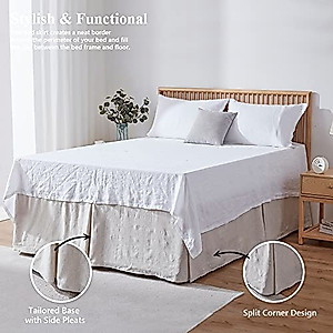 Simple&Opulence 100% Belgian Linen Bed Skirt with Classic 14 inch Tailored Drop Dust Ruffle, Easy Fit Breathable Premium Natural Flax- Basic Linen, California King