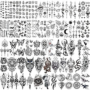 Yezunir 66 Sheets 3D Owl Tiger Flower Temporary Tattoos For Women Girls Arm Sleeve Thigh, Large Skull Lotus Snake Peony Rose Floral Temp Tattoo Sticker Adult, Fake Tattoos That Look Real and Last Long