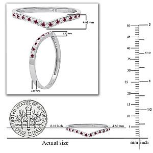 Dazzlingrock Collection Round Ruby & White Diamond Ladies Bridal Chevron Anniversary Wedding Band, Sterling Silver, Size 7