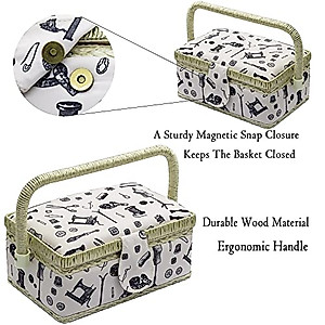 LUKEO Small Sewing Basket with Kit Accessories for Girls Kids Beginners Storage Box Removable Tray Notions