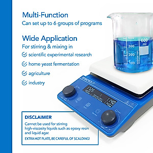 Microlit 5.9 in 300°C/572°F Digital Hotplate Magnetic Stirrer Hot Plate Ceramic Coated,100-1600rpm, Stand Stir Bar | Temp Probe Sensor Stir Bars Included Heated Stirring Plate with Memory Function