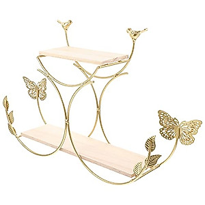 DOITOOL Wall Mounted Floating Shelves Rustic Storage Shelf Spice Rack Shelf Sundries Organizer with Butterfly Figurine for Bathroom Bedroom Living Room Kitchen Golden