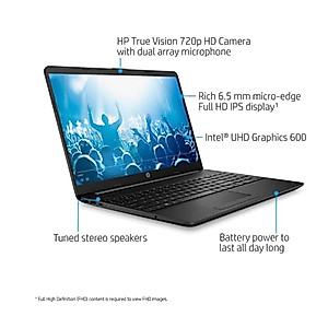 HP Laptop 15, 15.6" FHD Anti-Glare Screen, Celeron N4020 Processor, UHD Graphics, 4GB DDR4 RAM, 128GB SSD, Webcam, Type-C RJ-45 HDMI, Windows 10 in S