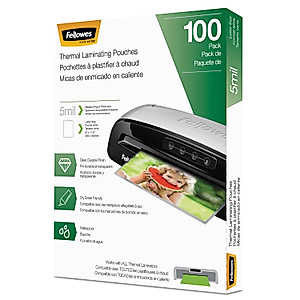 Fellowes Thermal Laminating Pouches, 5mil Letter Size Sheets, 9 x 11.5, 100 Pack, Clear (5743501) 