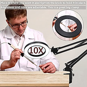 10X Magnifying Glass with Light and Stand, KIRKAS 2-in-1 Stepless Dimmable and 3 Color Modes LED Magnifying Lamp, Real Glass Lens Magnifier Desk Lamp & Clamp for Reading, Repair, Hobby, Close Work