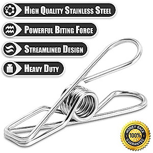 Mdeper Clothes Pegs Stainless Steel Durable Clothes Pins Multi-Purpose Metal Wire Utility Clips for Laundry Home Kitchen Outdoor Travel Office (40 Pack)