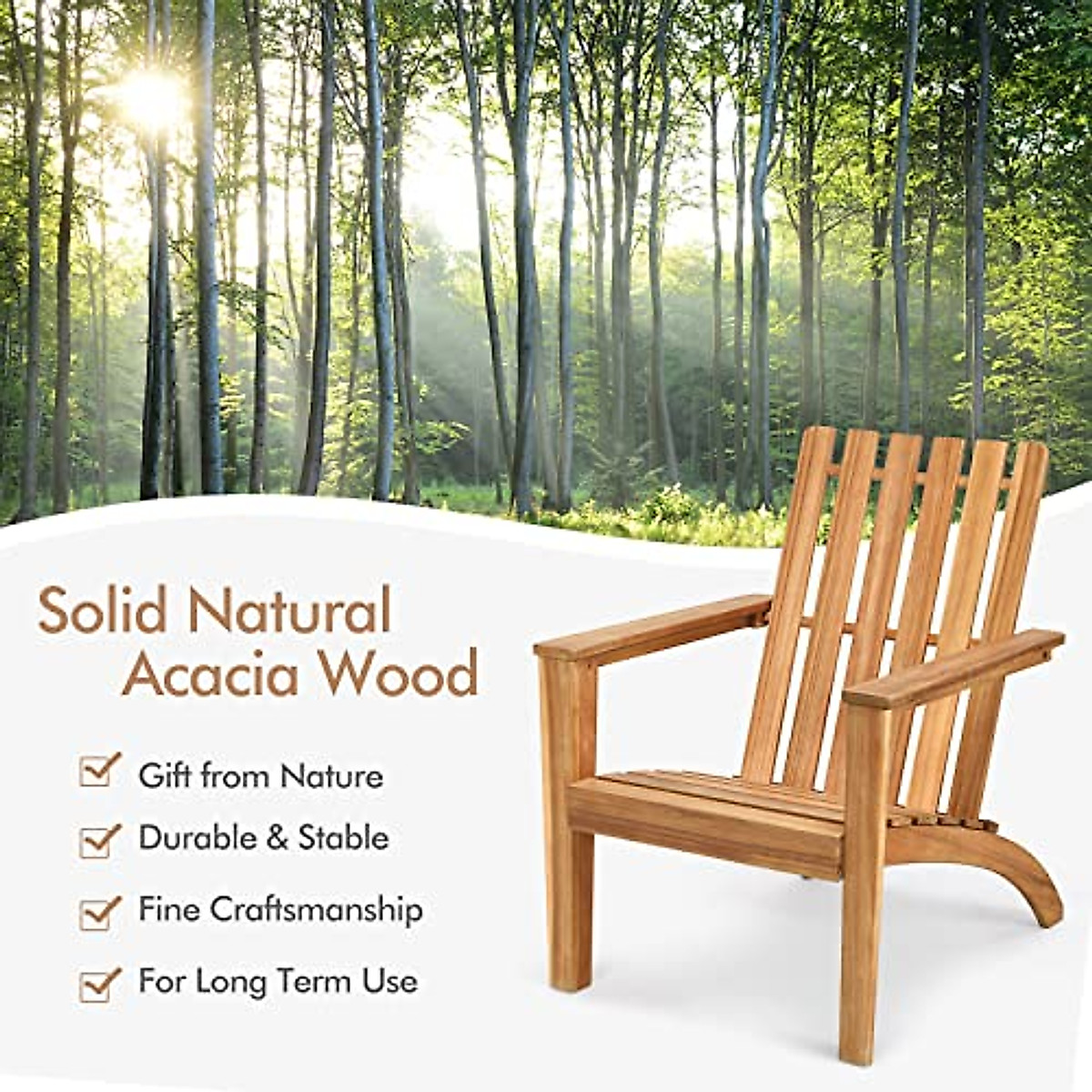 Tangkula Adirondack Chair Acacia Wood Outdoor Armchairs, Weather Resistant for Patio Garden Backyard Deck Fire Pit, Lawn Porch Furniture & Lawn Seating, Campfire Chair, Adirondack Lounger (2, Natural)