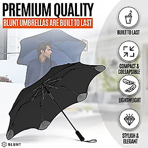 Blunt Metro Travel Umbrella 38” – Waterproof & Wind Resistant Radial Tensioning System – Strong & Compact & Light – Built to Last – Easy to Use [Perfect for Travel] (Black)