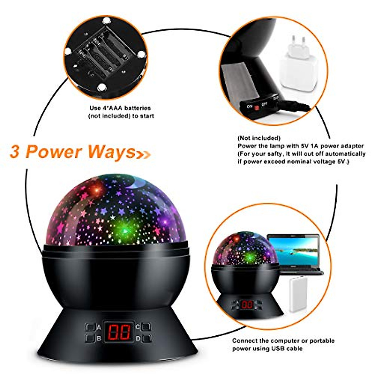 MOKOQI Star Projector Night Lights for Kids with Timer, Toys for 2-5-14 Year Old Boys Room Lights for Kids Glow in The Dark Stars Moon for Child Sleep Peacefully, Birthday Gifts for Boys-Black