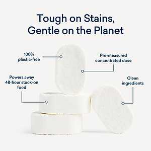 BLUELAND Dishwasher Detergent Tablets, 60 Count, Unscented 100% Plastic-Free Eco Friendly Dishwashing Pods, Natural, Sustainable