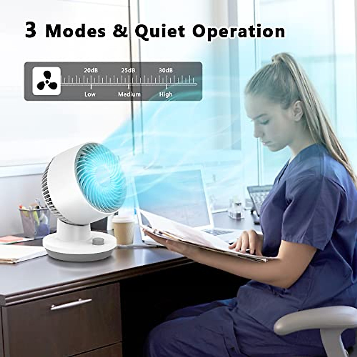 LifePlus Air Conditioner Fan, 90° Tilt & 52° Oscillating Fan with 3 Wind Speeds, 8 Inch Quiet Air Circulator Fan Powerful Airflow, Portable Personal Fan for Room Office Dorm