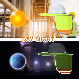 Hard Hat Sun Shade High Visibility Reflective Hard Hat Visor Full Brim Mesh Neck Sunshade Fits Both Cap Hardhats for Outdoor Activities, Neon Yellow (10 Pcs)