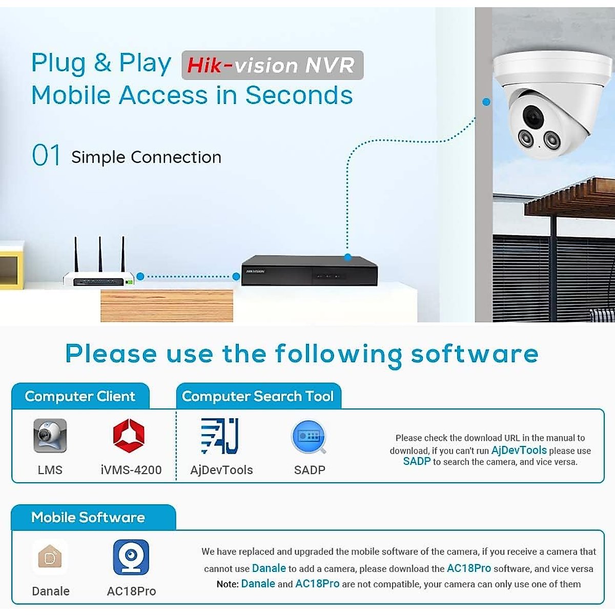 UltraHD 8MP Full Color POE IP Camera Compatible for Hikvision, Human&Vehicle Detection, 24/7 Full Time Color Night Vision,2.8mm Fixed Lens,Built-in Microphone,WDR,IP67 Outdoor