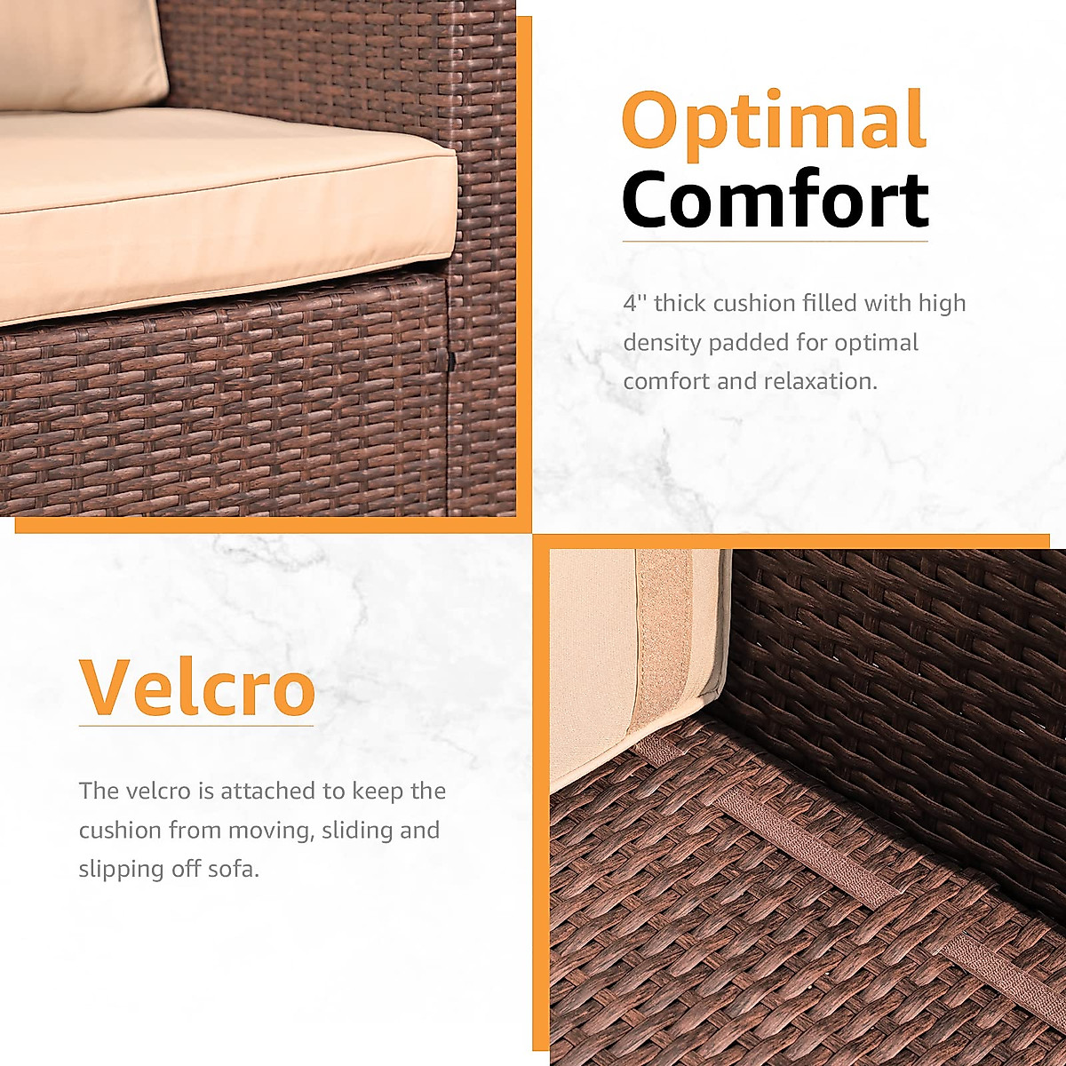 Patiorama 2-Piece Patio Furniture Sofa Set, Outdoor Sectional Sofa, All-Weather Brown PE Wicker Rattan Conversation Set, Outdoor Loveseat, Patio Seating for Balcony Garden Pool (Beige Cushion)