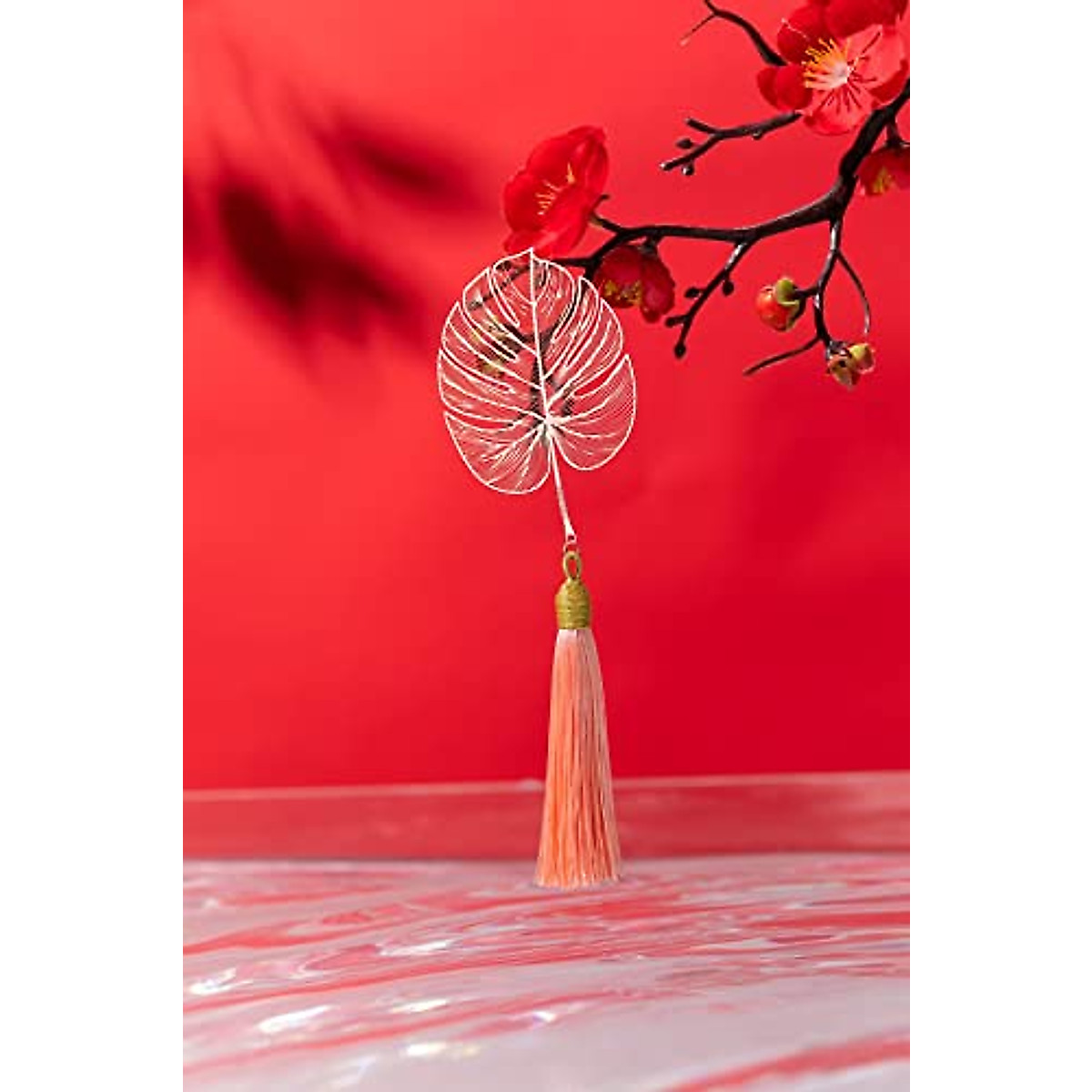 4 Metal Bookmarks with Tassels. Four Different Leaf Shapes, Representing The Four Seasons of Nature, Rose Gold, 2.56Wx2.56L