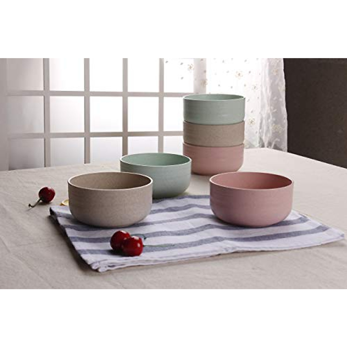 V TOWER Microwave Safe Bowls Set 13oz - 6 Wheat Straw Bowls Stylish Small Bowls Strong and Unbreakable for Dinner
