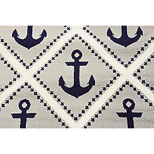 Unique Loom Metro Collection Modern Nautical Coastal Geometric Anchors Area Rug, for Kids, 5 ft x 8 ft, Light Gray/Ivory