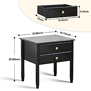 DOUSY Black Bamboo Nightstand Set of 2, Mid-Century Modern Night Stand with 2 Drawers for Bedroom, Bedside Table Side Table for Small Spaces, Bedroom