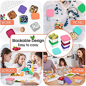 6Pack Stainless Steel Snack Containers, 6oz 304 Stainless Steel Metal Sauce Food Storage Box Containers with Silicone Lids, Reusable Small Portable Leak Proof Food Lunch Boxes Set, Easy Open