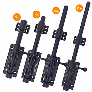12in Slide Bolt Gate Latch 304 Stainless Steel Barrel Bolt Latch Heavy Duty Door Security Lock Thickened Door Latches Hardware with Mounting Screws for Barn Fence Shed Basement