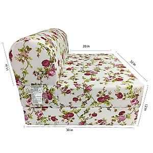 D&D Futon Furniture Red Rose White Sleeper Chair Folding Bed 70 x 32 x 6, Studio Guest Foldable Chair Beds, Couch, High Density Foam 1.8 Pounds